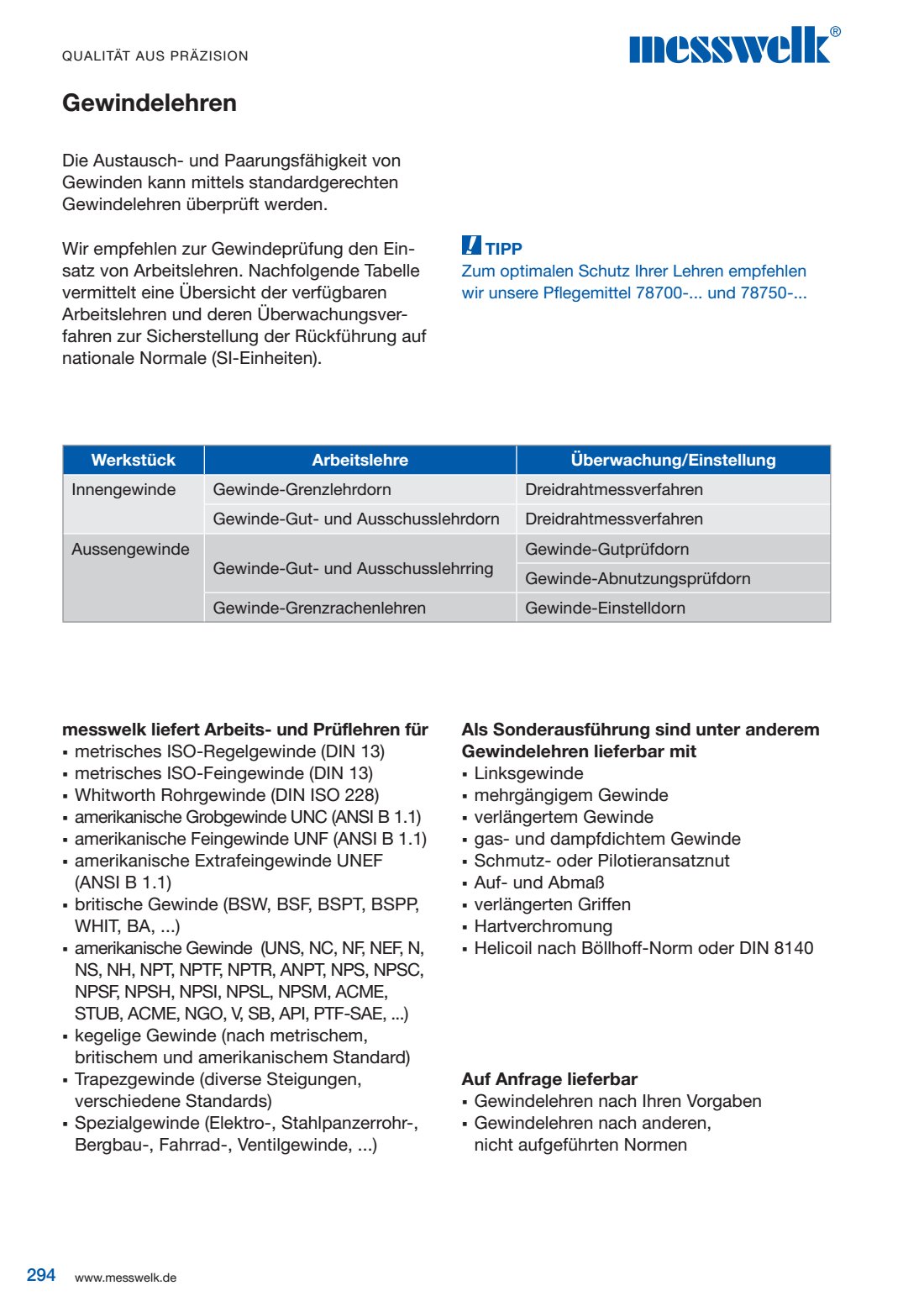 Gewindelehren Metrisches ISO-Feingewinde